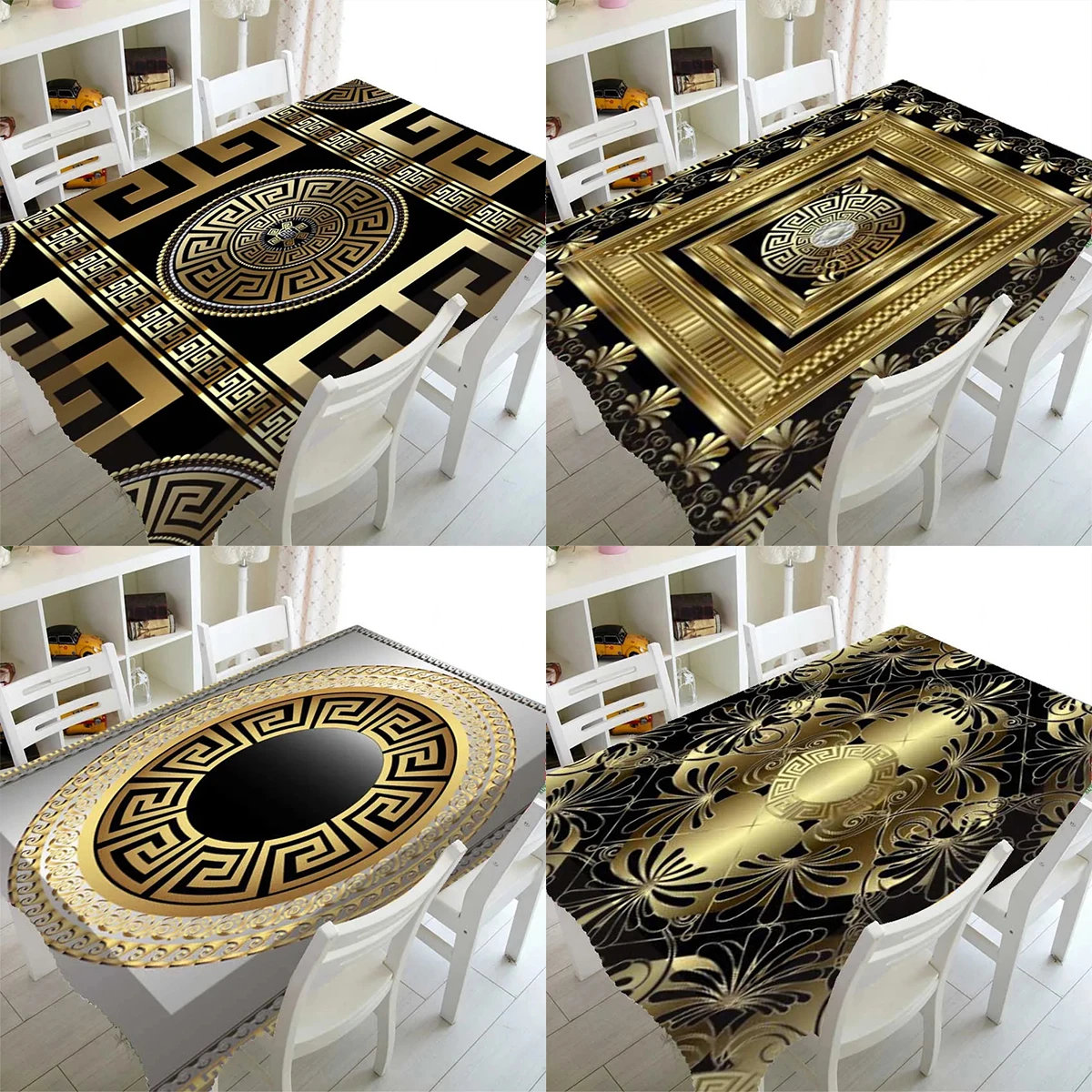 Geometric Luxury Black Gold Greece Rectangle Printed Rectangular ...