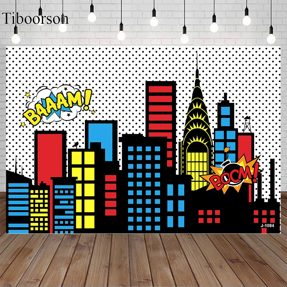 Superhero Cityscape Backdrop Building Superhero Kids Boy Birthday Party ...
