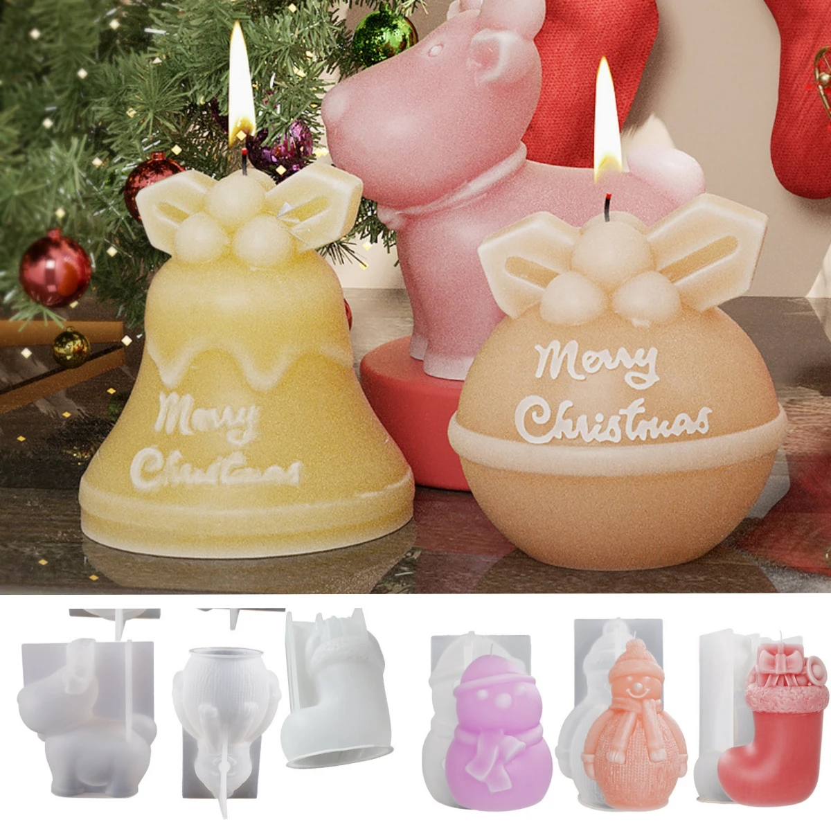 Christmas-Series-Silicone-Candle-Mold-Christmas-Sock-Bell-Snowman-Elk ...
