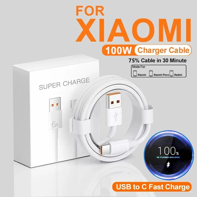 100W 6A USB Type C Cable For Xiaomi 11 12 13 14 Redmi Note 13 Pro Turbo ...