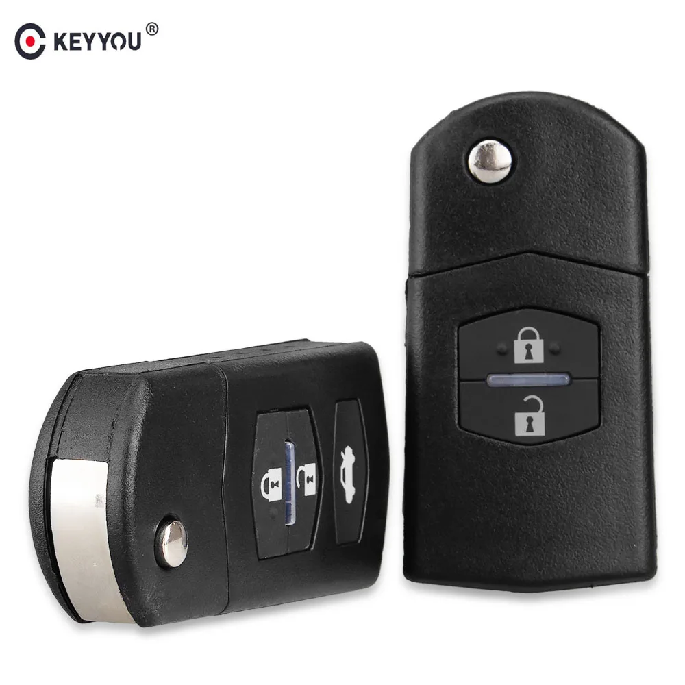 KEYYOU 2 Button Remote Key Fob Shell Case Folding Flip With Uncut Blade ...