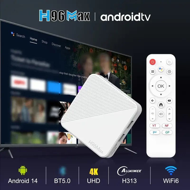 H96 MAX H313 Android 14.0 Smart TV Box HD 4K@60fps WiFi6 BT 5.0 Quad ...