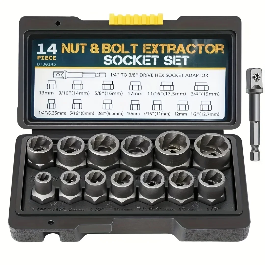 14-Pieces-Impact-Bolt-Nut-Remover-Set-Cr-Mo-Steel-Bolt-Extractor-Tool ...