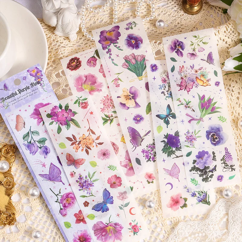 6 Sheets Butterfly flower theme stickers Adhesive DIY diary labels ...
