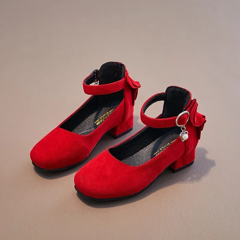 Fashion Gilrs Ankle Strap Fur Leather High Heels Shoes Toddler Girls ...