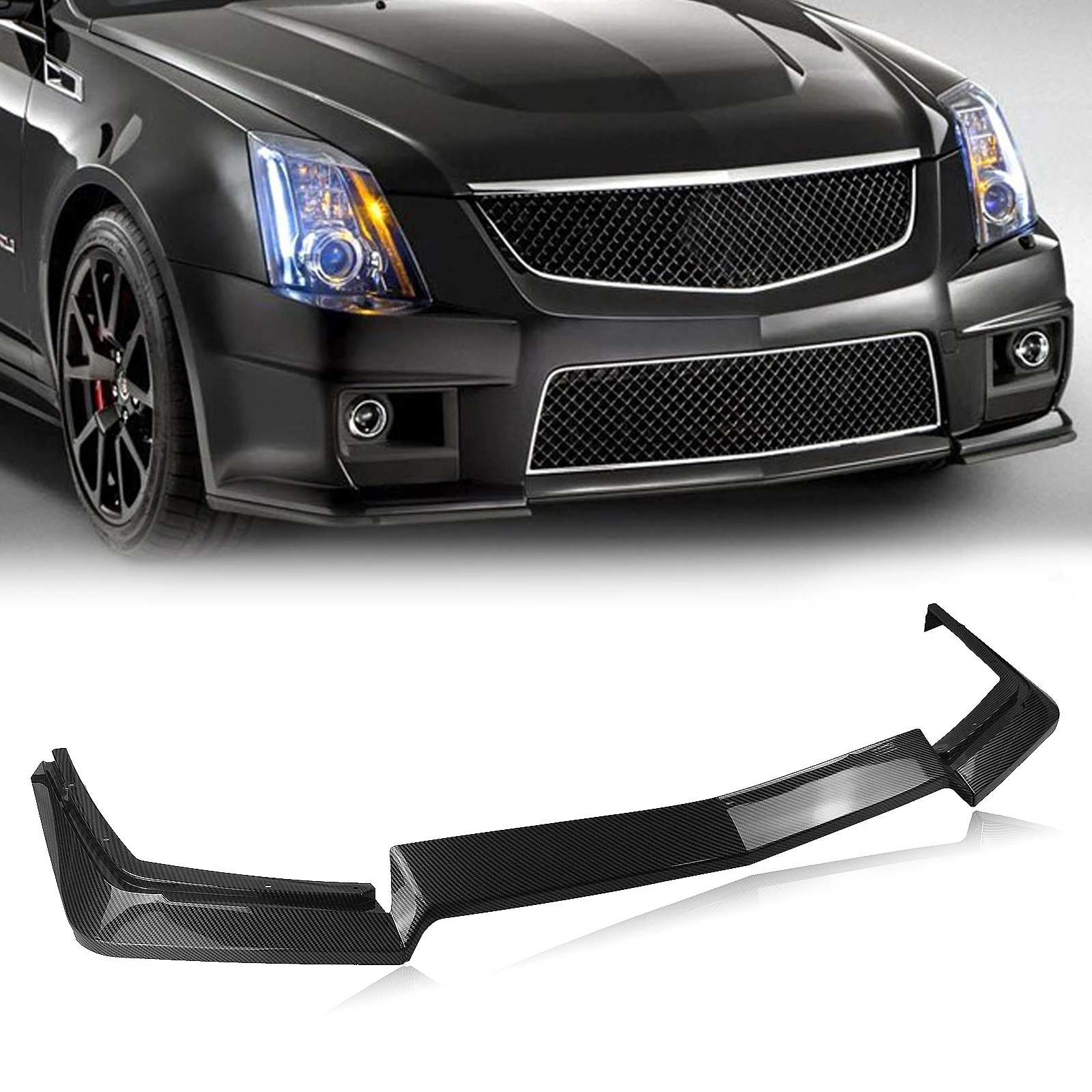 For Cadillac Cts-v 2009-2015 Front Bumper Spoiler Lip Abs Carbon Fiber ...