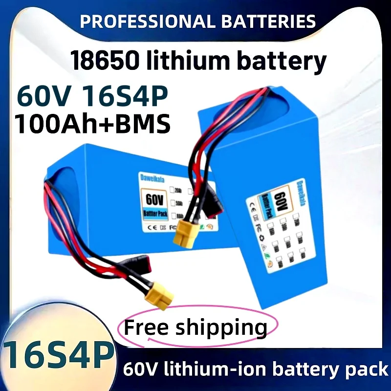 Paquete de batería de iones de litio de 60V 16s4p, batería de 60V ...