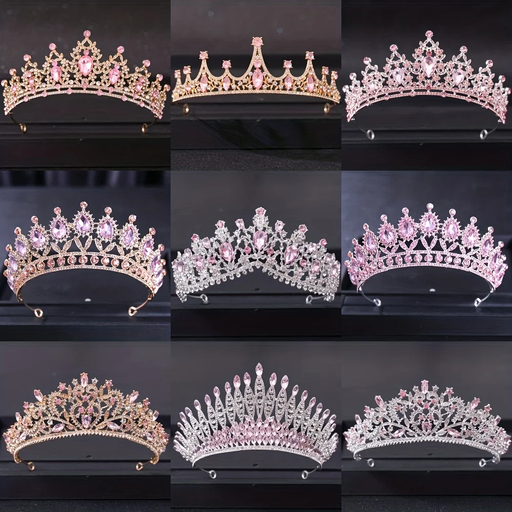 Pink-Crystal-Tiaras-And-Crowns-For-Women-Bride-Pink-Rhinestone-Prom ...