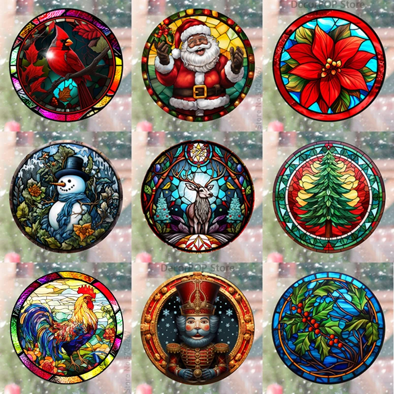 Christmas-Stained-Colorful-Santa-Elk-Bird-Snowman-Static-PVC-Window ...