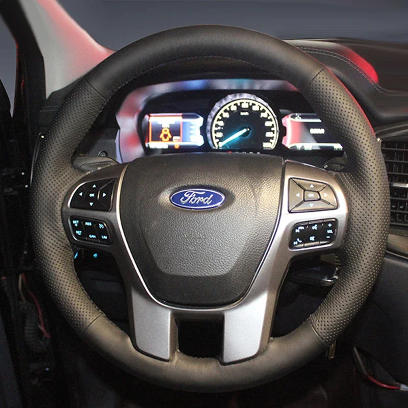 Braid-Non-slip-Black-Genuine-Leather-Style-Car-Steering-Wheel-Cover-for ...