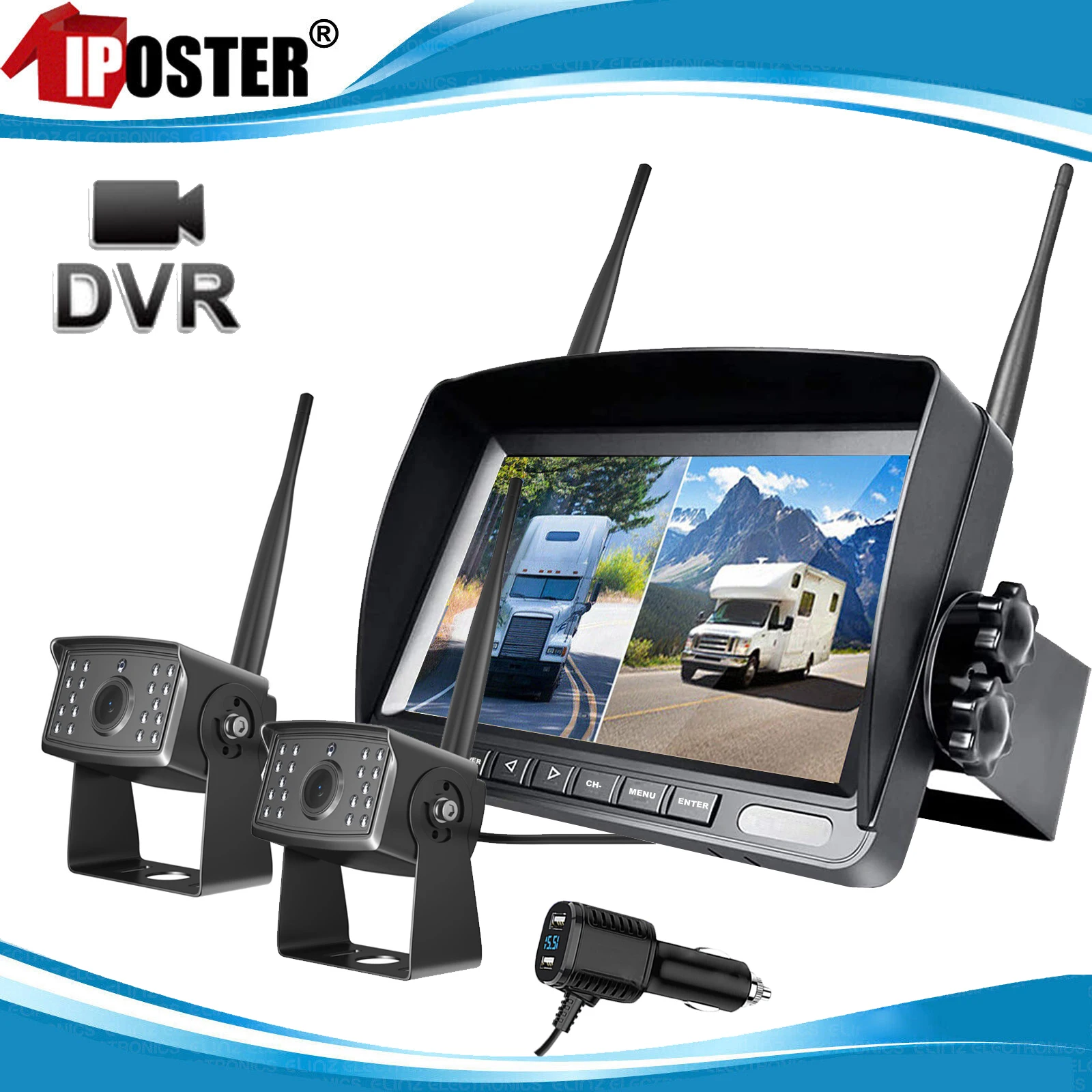 IPoster-Wireless-Reverse-Backup-Camera-7-DVR-Monitor-Dual-USB-Voltage ...