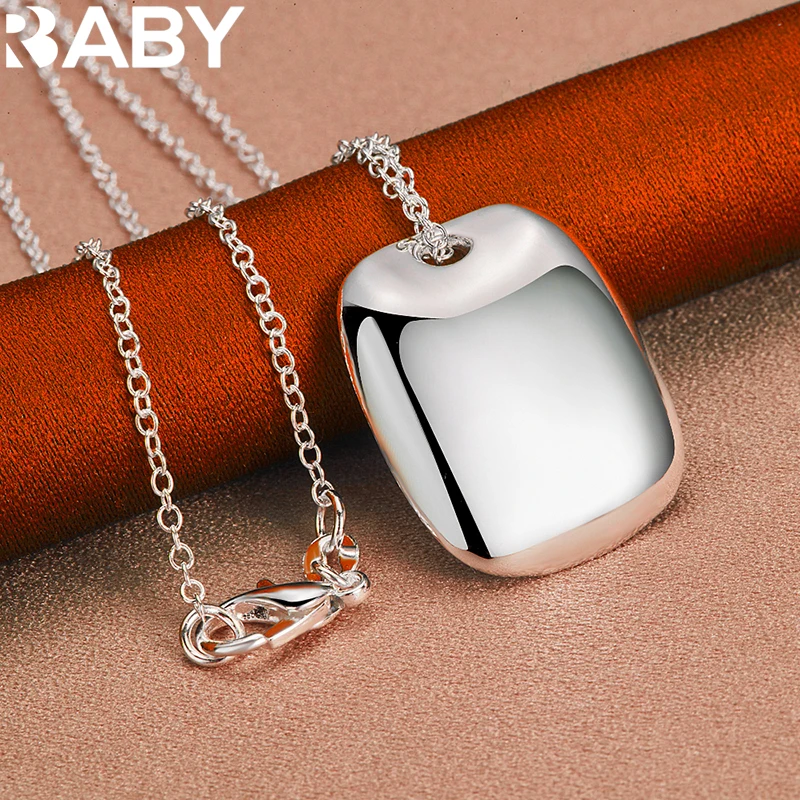 URBABY-925-Sterling-Silver-16-30-Inch-Chain-Square-Pendant-Necklace-For ...