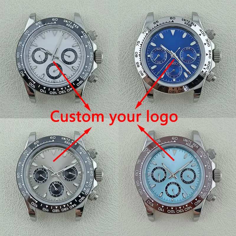Silver 39.5mm VK63 Case quartz chronograph watch Custom logo Dial Fit ...
