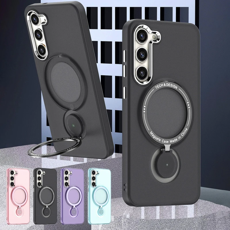 Magnético para magsafe caso de carga sem fio para samsung s23 s22 ultra s21 plus luxo anel lente ...