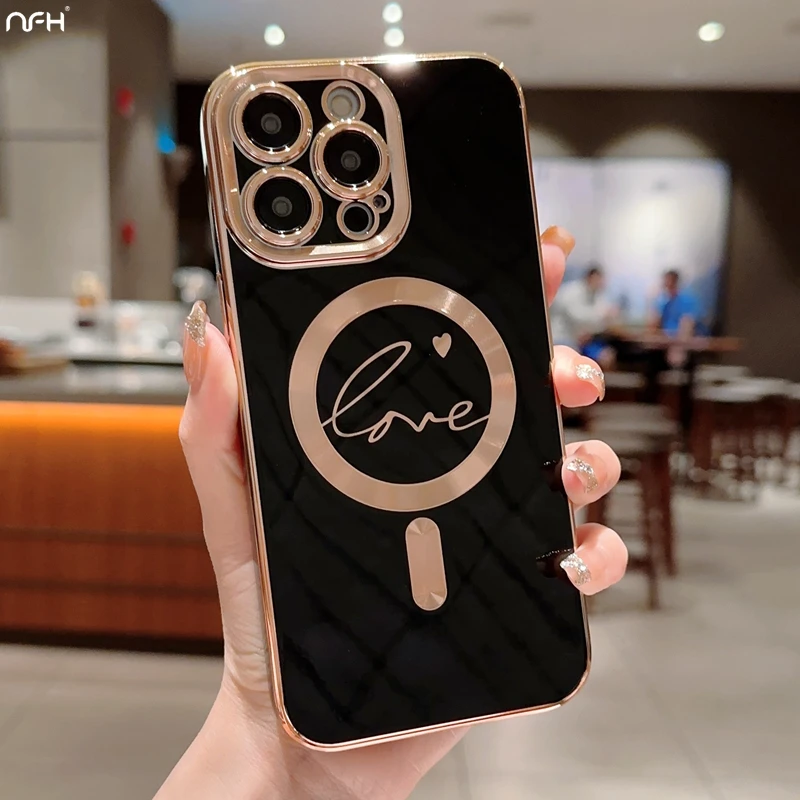 For-iPhone-15-Pro-Max-Luxury-Magsafe-Magnetic-Plating-Frame-Cute-Love ...