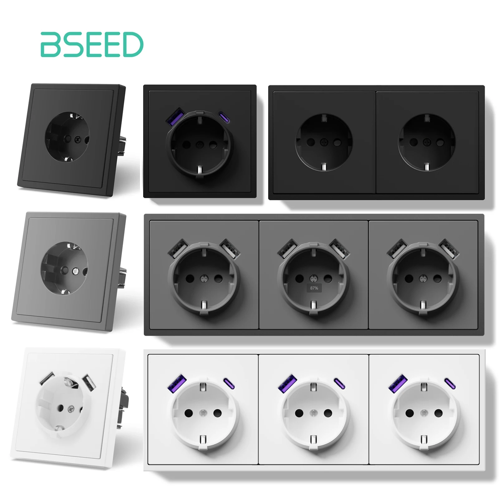 BSEED USB Wall Sockets Type-c Port EU Standard Electrical Double ...