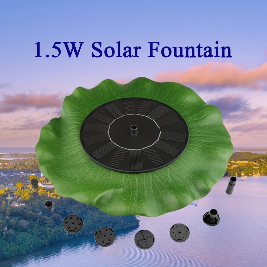 1.5W solar fountain, lotus leaf design floating fountain, used for pond ...