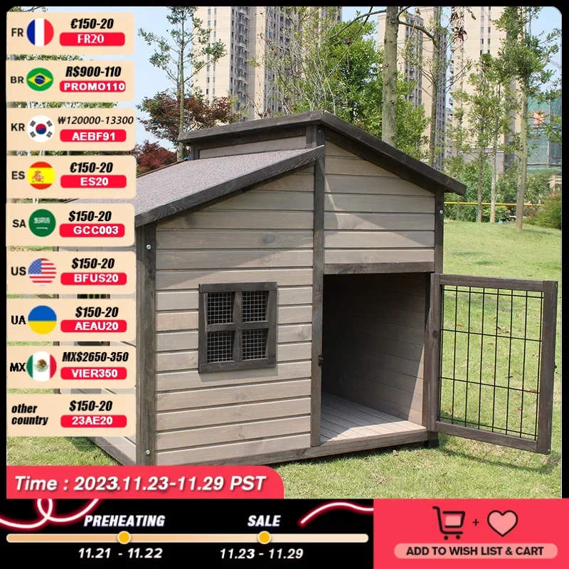 Double-top-Room-Dog-Kennels-Outdoor-Anti-corrosion-Solid-Wood-Dog-House ...