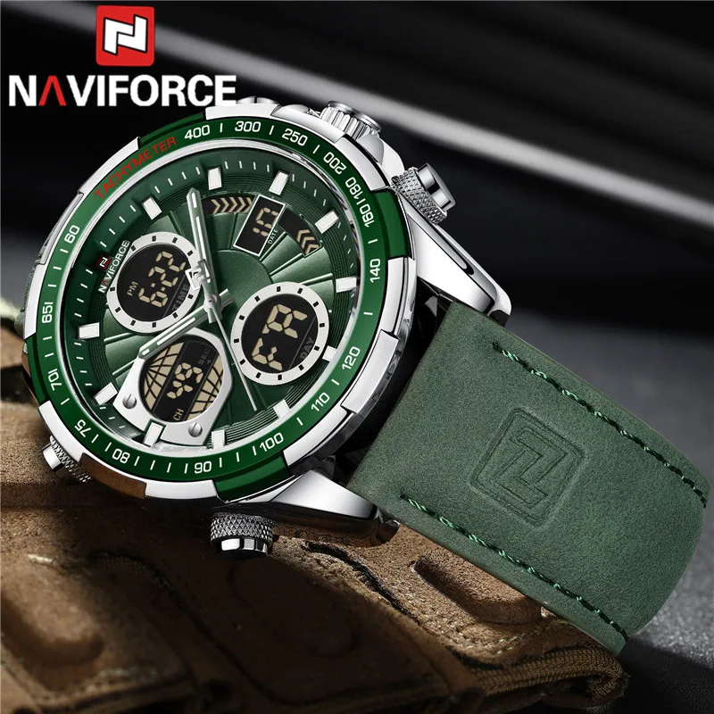 Naviforce topo marca de luxo relógio masculino relógio quartzo digital militar esporte verde ...