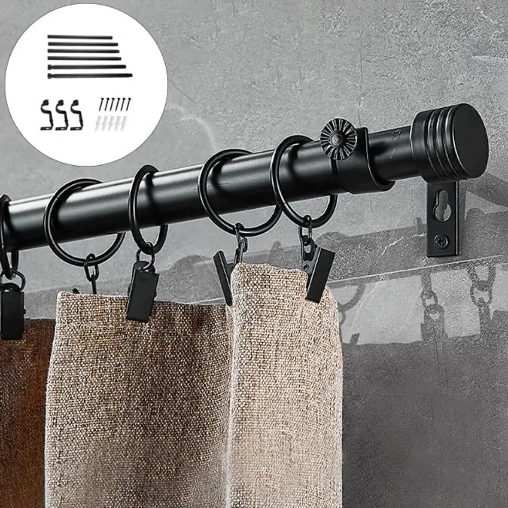 Modern Adjustable Curtain Rod Set Thicken Thread Curtain Rail Black ...