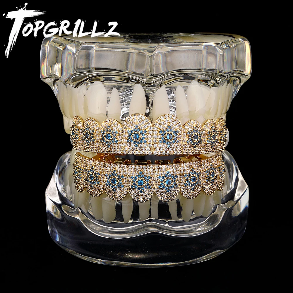 TOPGRILLZ-Iced-Out-Bling-Full-Zircon-Blue-Teeth-Grillz-Caps-Unisex ...