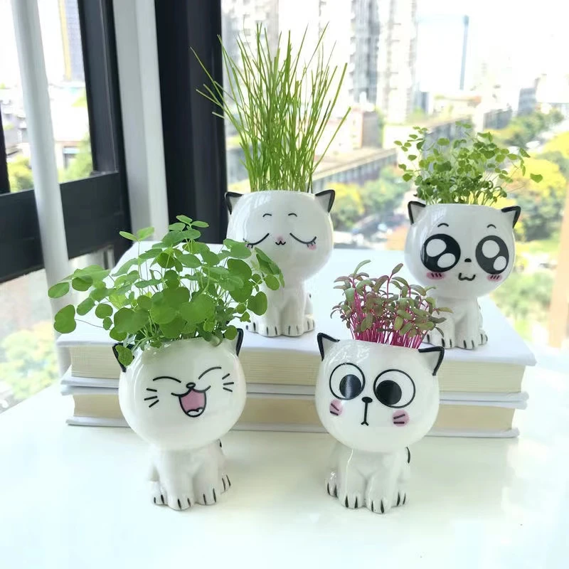 Ceramic Flowerpot Mini Cat Shaped Cartoon Cute Potted Plant Desktop ...