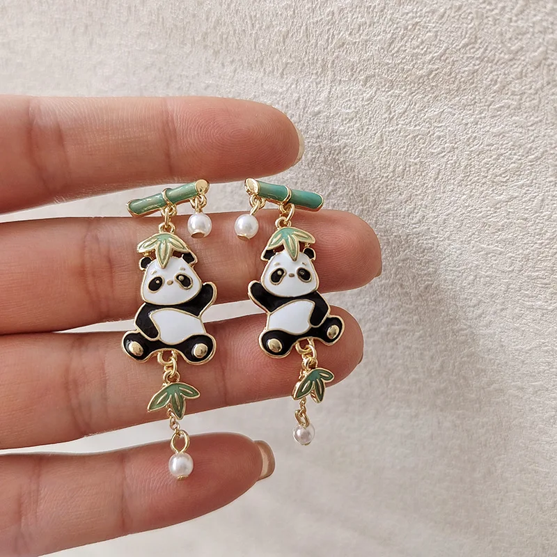 Cute Panda Earrings Fashion Asymmetrical Panda With Bamboo Pendant Earrings Kawaii Small Earring Jewelry Wholesale Accessories AliExpress