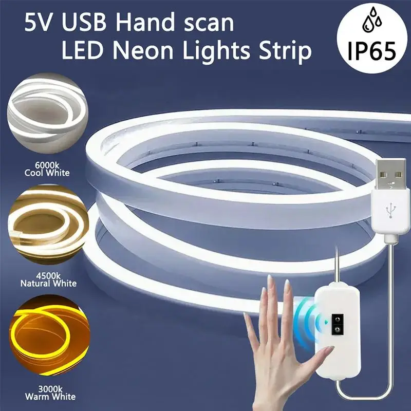 LED Neon Lights Strip Hand Scanning Motion Sensor Dimming Flexible ...