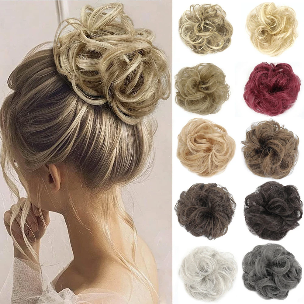 Ranyu Messy Synthetic Hair Bun Fake Hair Women Chignon Hair Curly Wig ...
