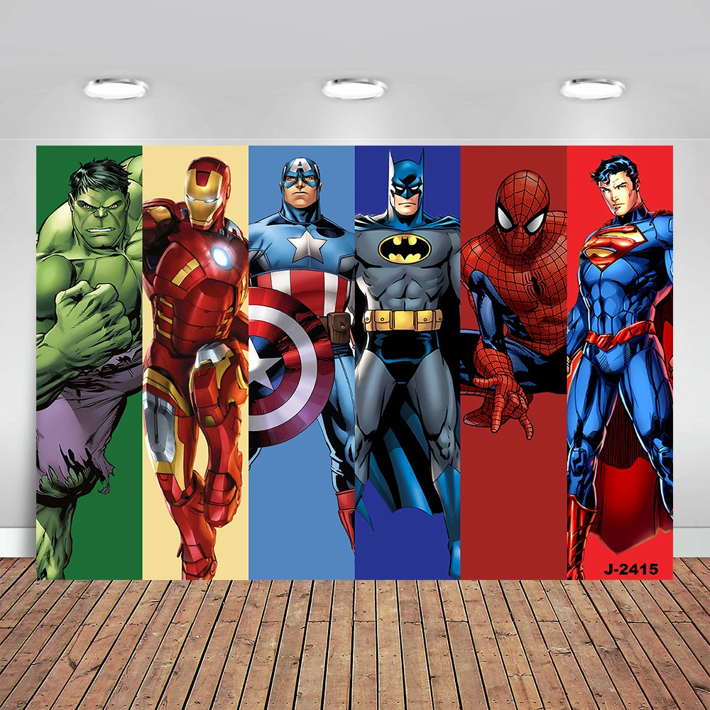 Cartoon-Superhero-Theme-Photography-Backdrop-Happy-Birthday-Party ...