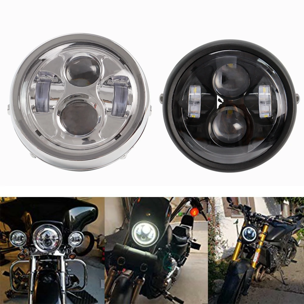 Black-Universal-6-5-Motorcycle-LED-Projection-Cafe-Racer-Headlight-For ...