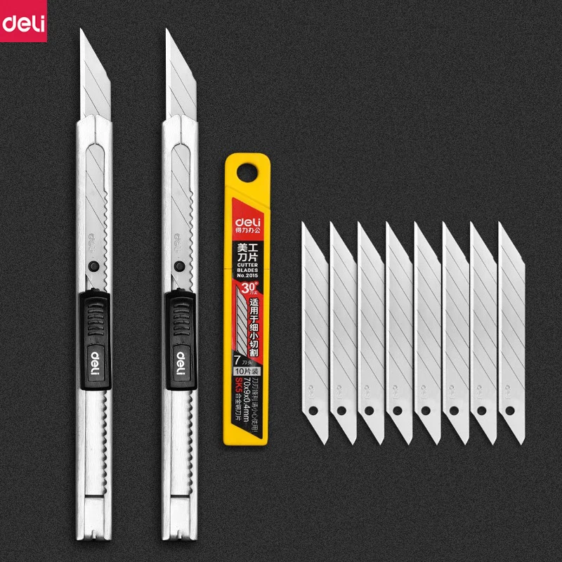Deli-Metal-Box-Cutters-Retractable-with-9mm-Snap-off-Blades-Razor-Knife ...