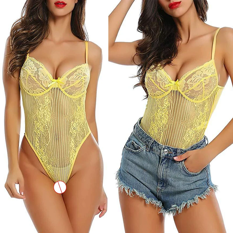 Body Sexy de encaje para mujer, con espalda descubierta Bodycon, lencería transparente, trajes ...