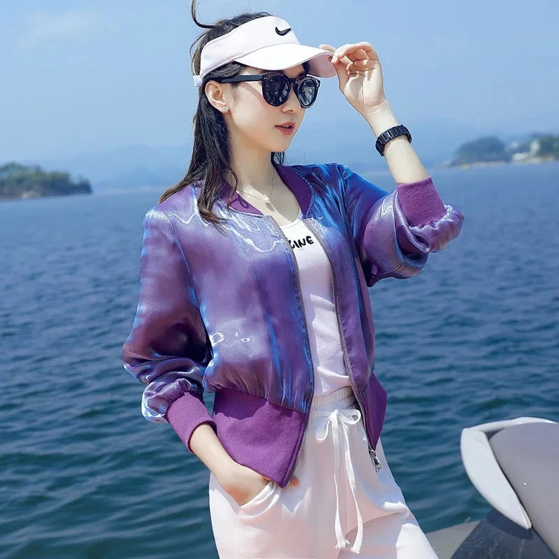 Ice Silk Sunscreen Coat Women's Summer Thin Jacket 2023 New Waist Knit ...