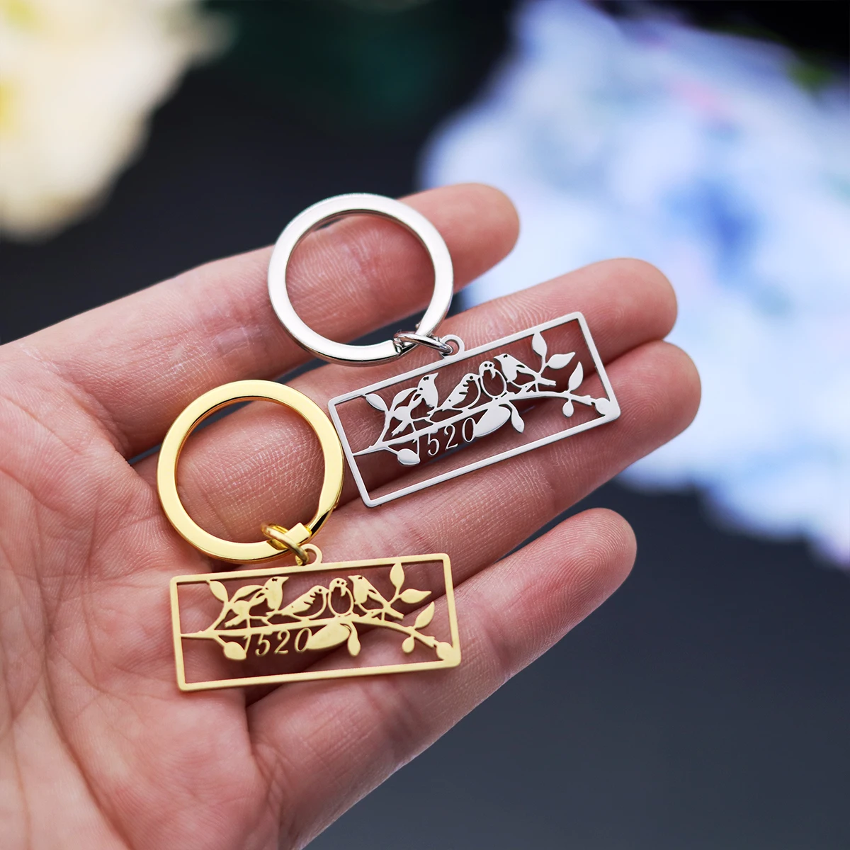 QIAMNI Customized Name Cute Birds Keychain Stainless Steel Metal Key ...
