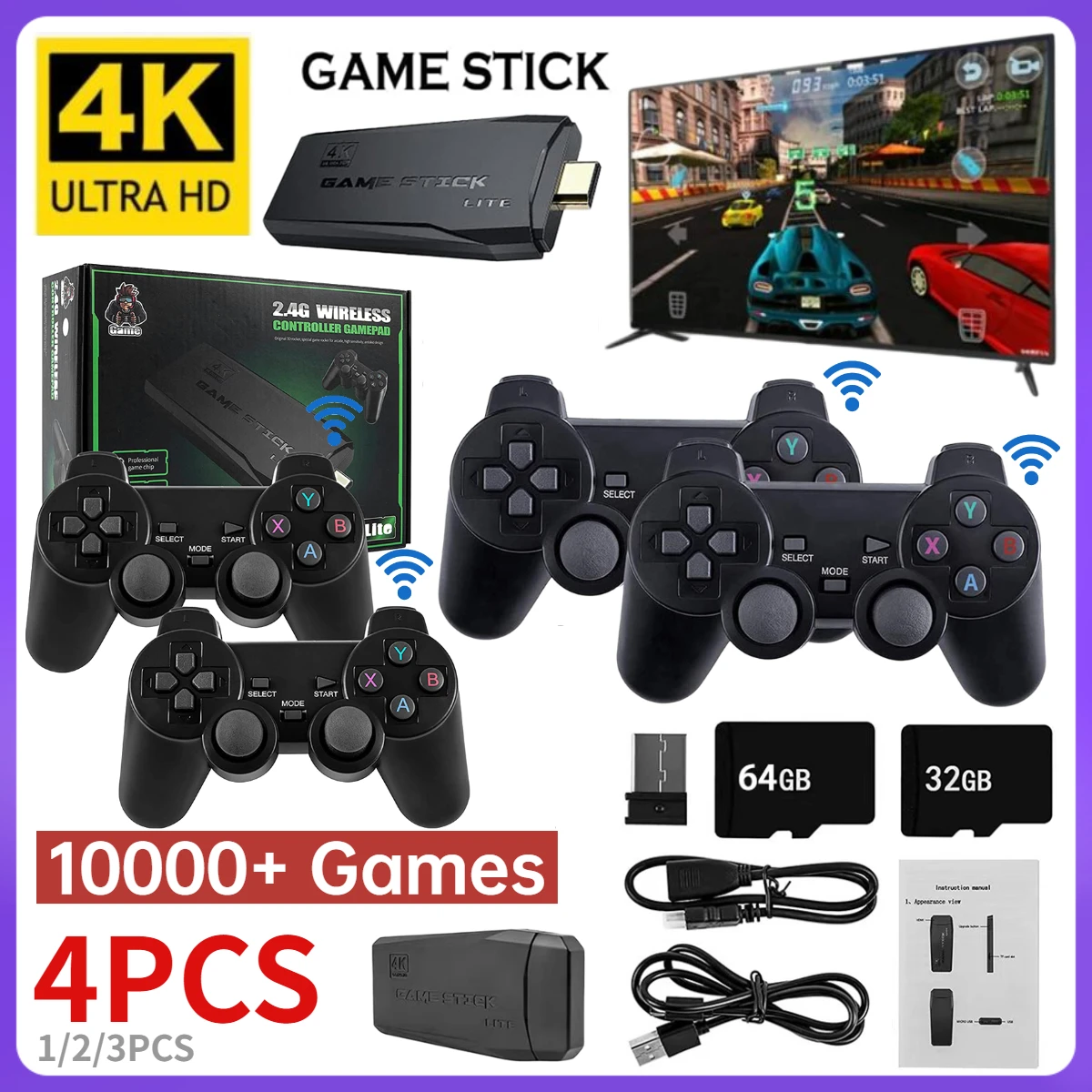 M8 Retro Game Stick 2.4G Double Wireless Controller 4K 10000 Games ...