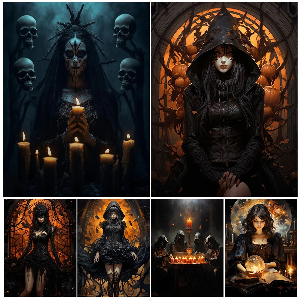 Night-Witch-Lillith-With-Roses-Gothic-Wall-Art-Canvas-Print-Witch ...