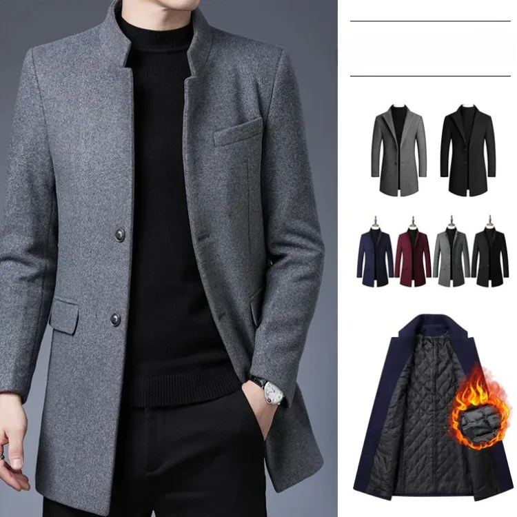 Medium-length-men-s-jacket-tweed-trench-coat-cotton-thickened-trench ...