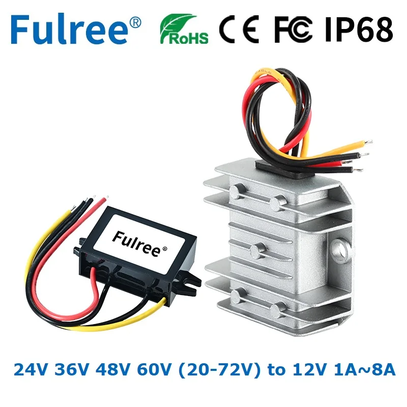 DC DC Step Down Converter 24V 36V 48V 60V to 12V 1A 2A 3A 5A 8A Waterproof 20-72V Convert to ...