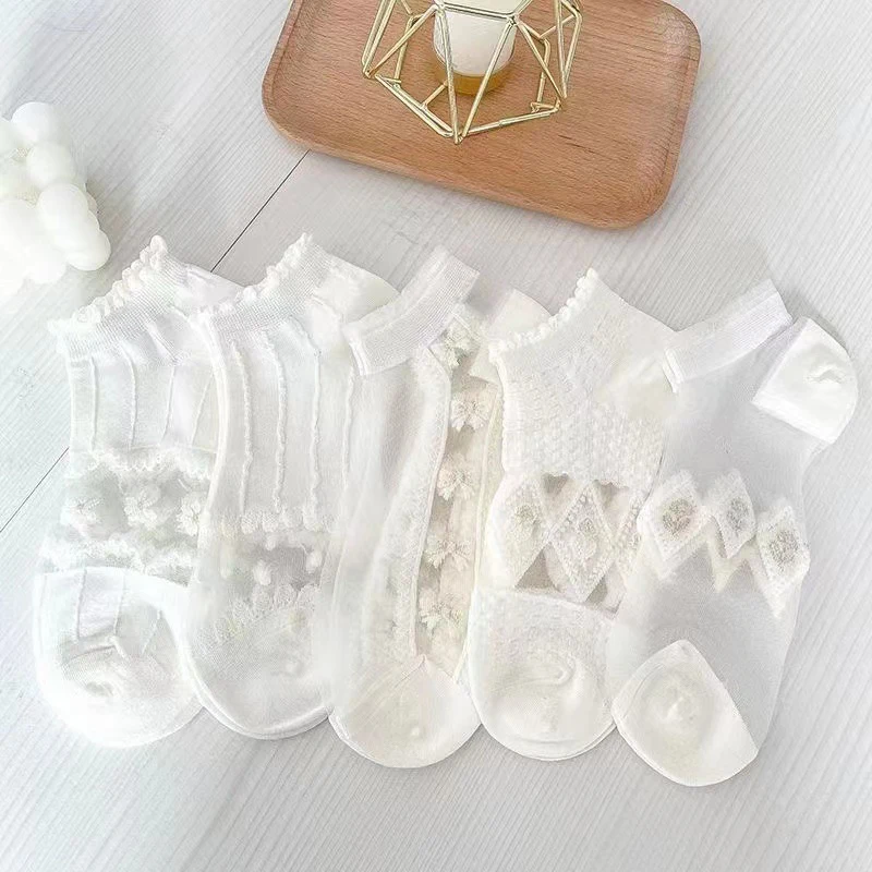 5-Pairs-Lot-Summer-Short-Women-White-Socks-Low-Tube-Cool-Socks-Set-Cute ...