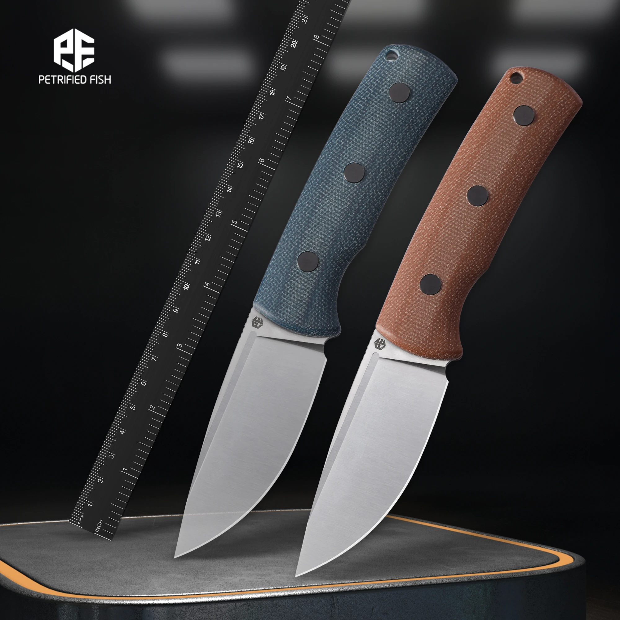 Pez-petrificado-PFP01F-N690-mango-de-Micarta-de-acero-cuchillo-de-hoja ...