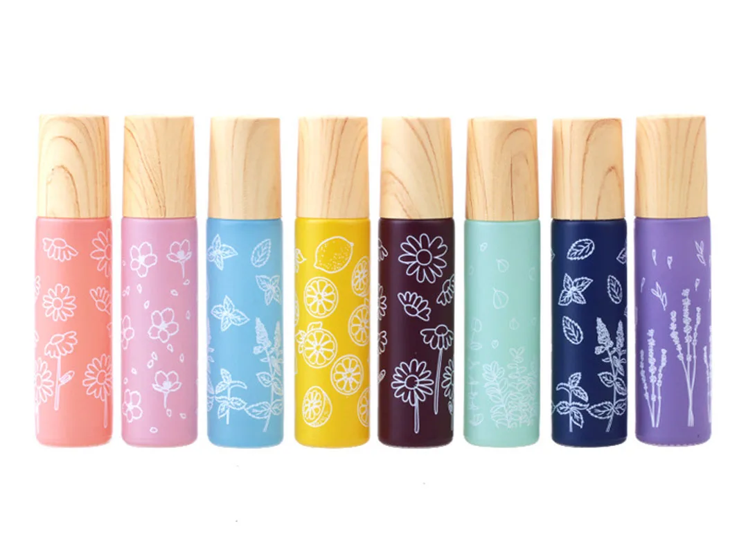 8X 10ML Macaron Flower Glass Essential Oil Roll On Bottles Metal Roller ...
