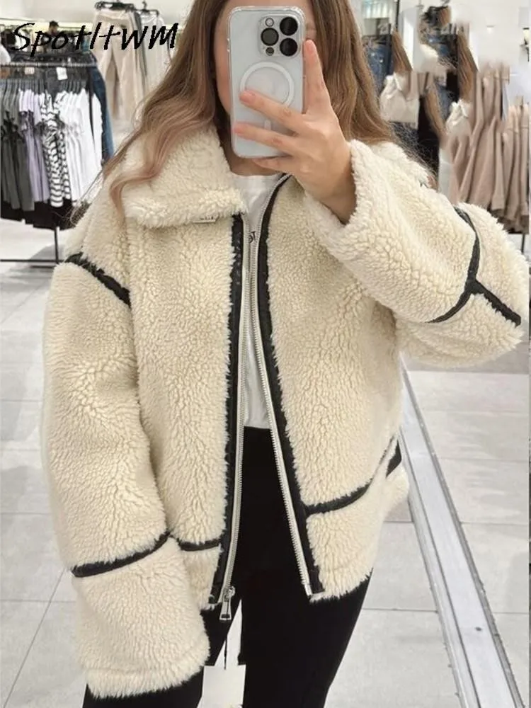 Women-Faux-Teddy-Fur-Jackets-Long-Sleeve-Stand-Collar-Zipper-Coats-Fall ...