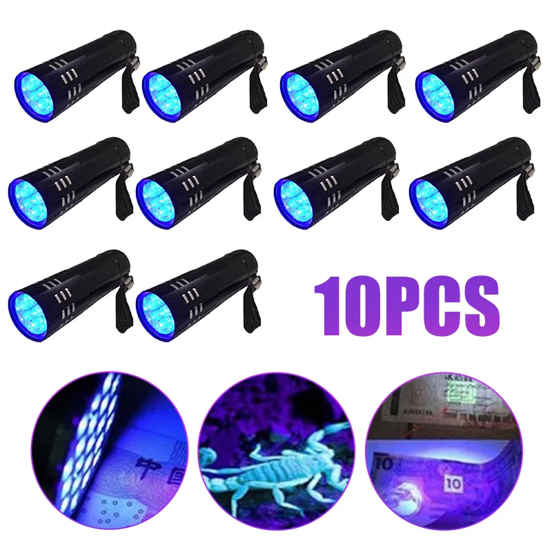 휴대용 UV 램프, 강력한 알루미늄 UV 손전등, 토치 램프, 미니 9 LED 손전등, 블랙 자외선 감지기 램프, 10 개| | - AliExpress