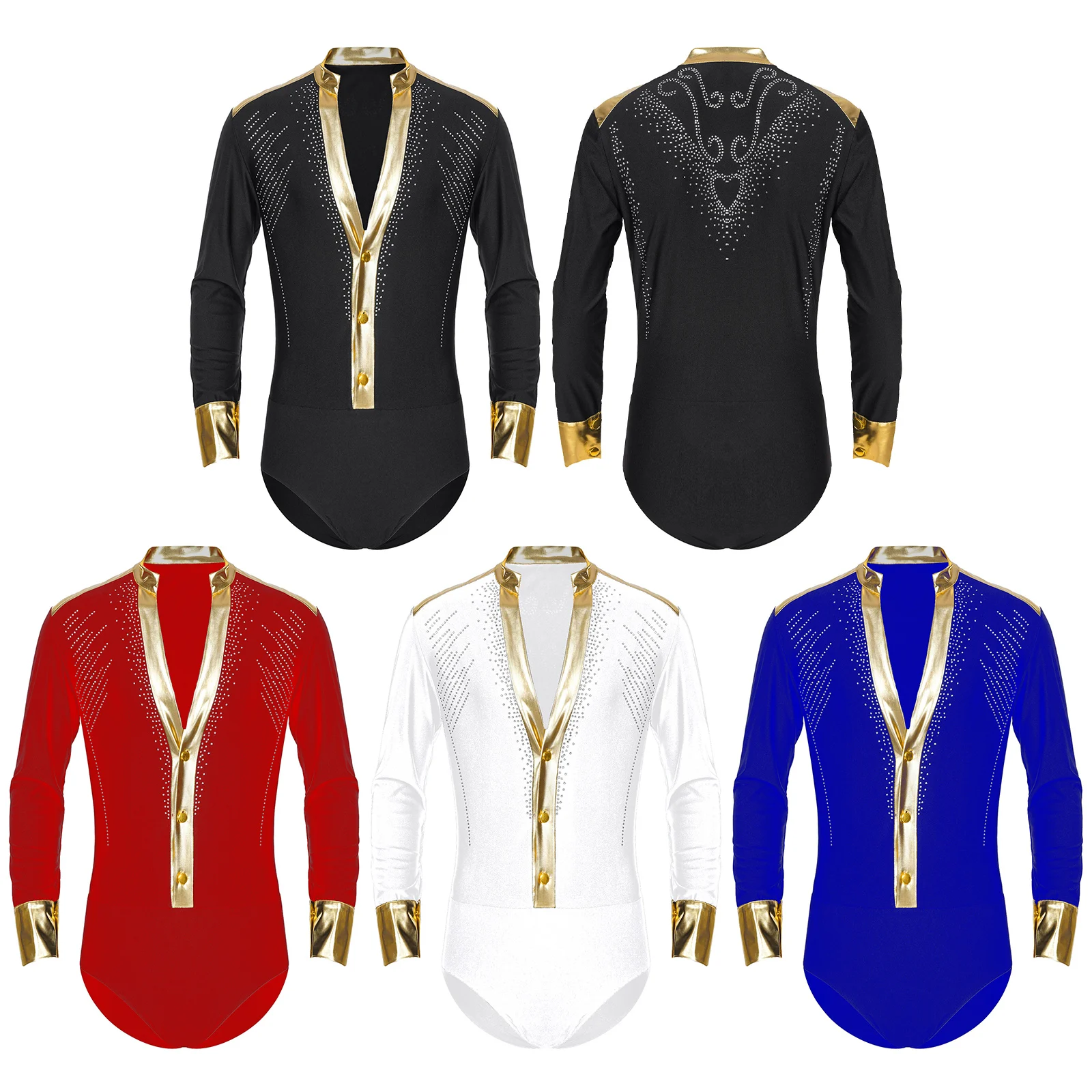 Rumba Costume Shirts Men's Latin Dance Shirt Long Sleeve Ballroom