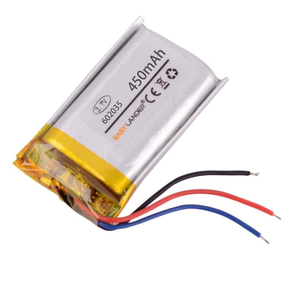 3 Wire 602035 3.7V 450MAH Lithium Polymer Battery Replacement For MP3 ...
