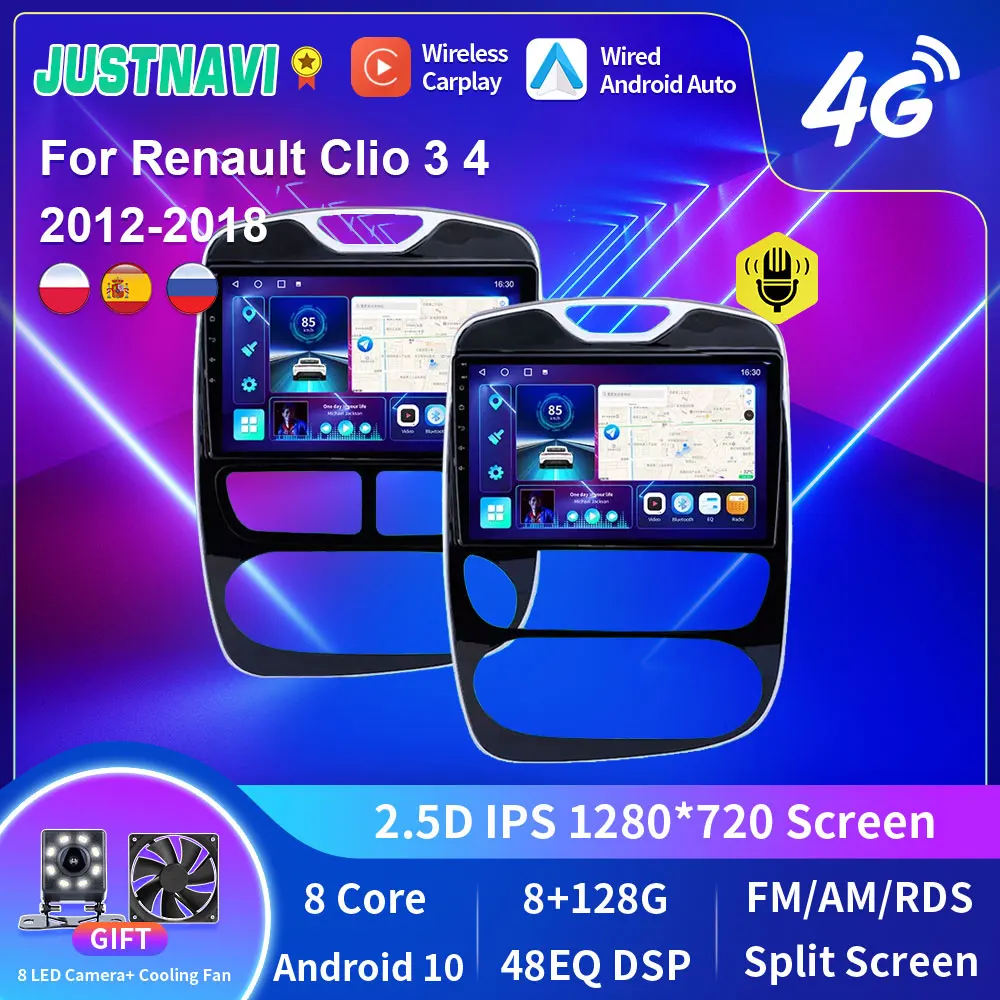 JUSTNAVI 8G128G Android 10 Auto Carplay Car Radio For Renault Clio 3 4 ...