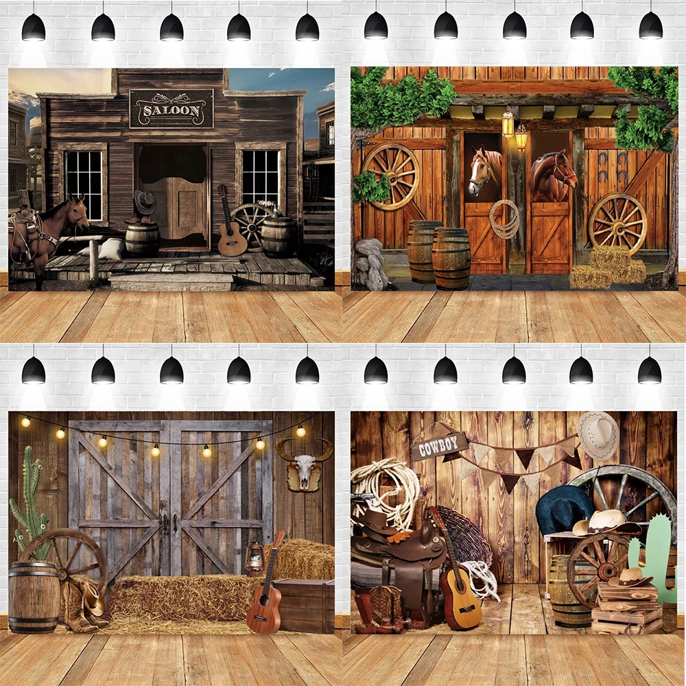 Western-Cowboy-Background-Fabric-Themed-Party-Decoration-Retro-Farm ...