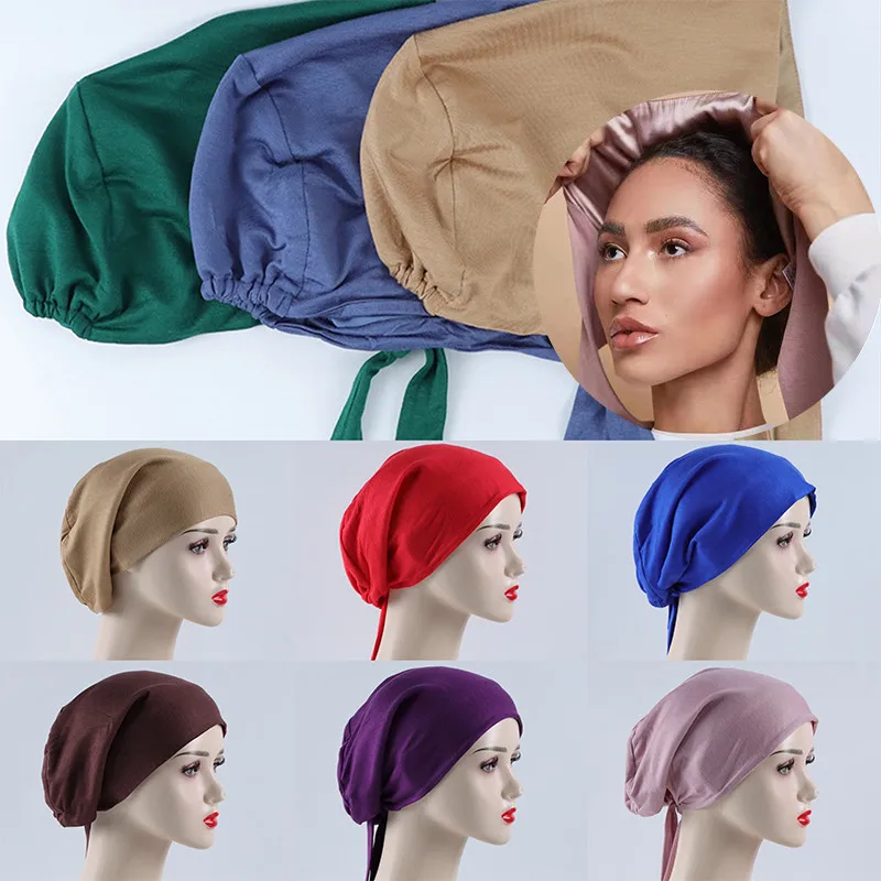 Double-Layer-Soft-Satin-Jersey-Hijab-Cap-Islamic-Head-Wear-Hat ...