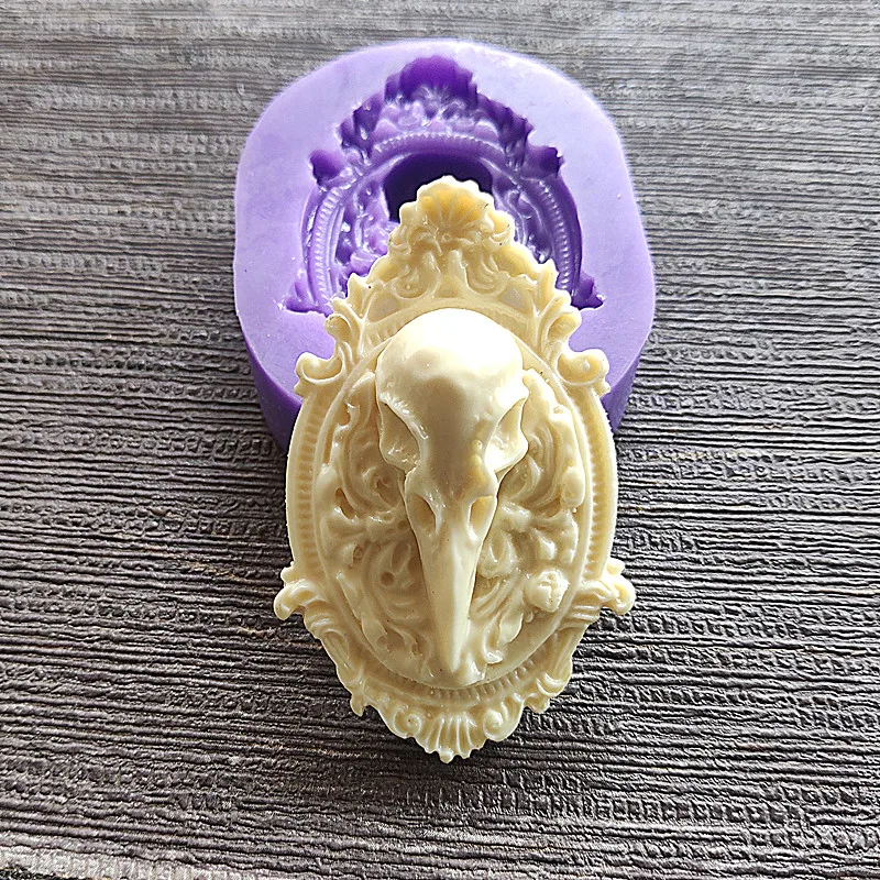 Molde-de-silicona-de-espejo-de-calavera-de-cuervo-molde-de-vela-de-yeso ...